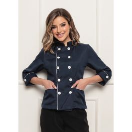 Dolma Chef Feminina Manga 3/4 Ivy Azul Marinho